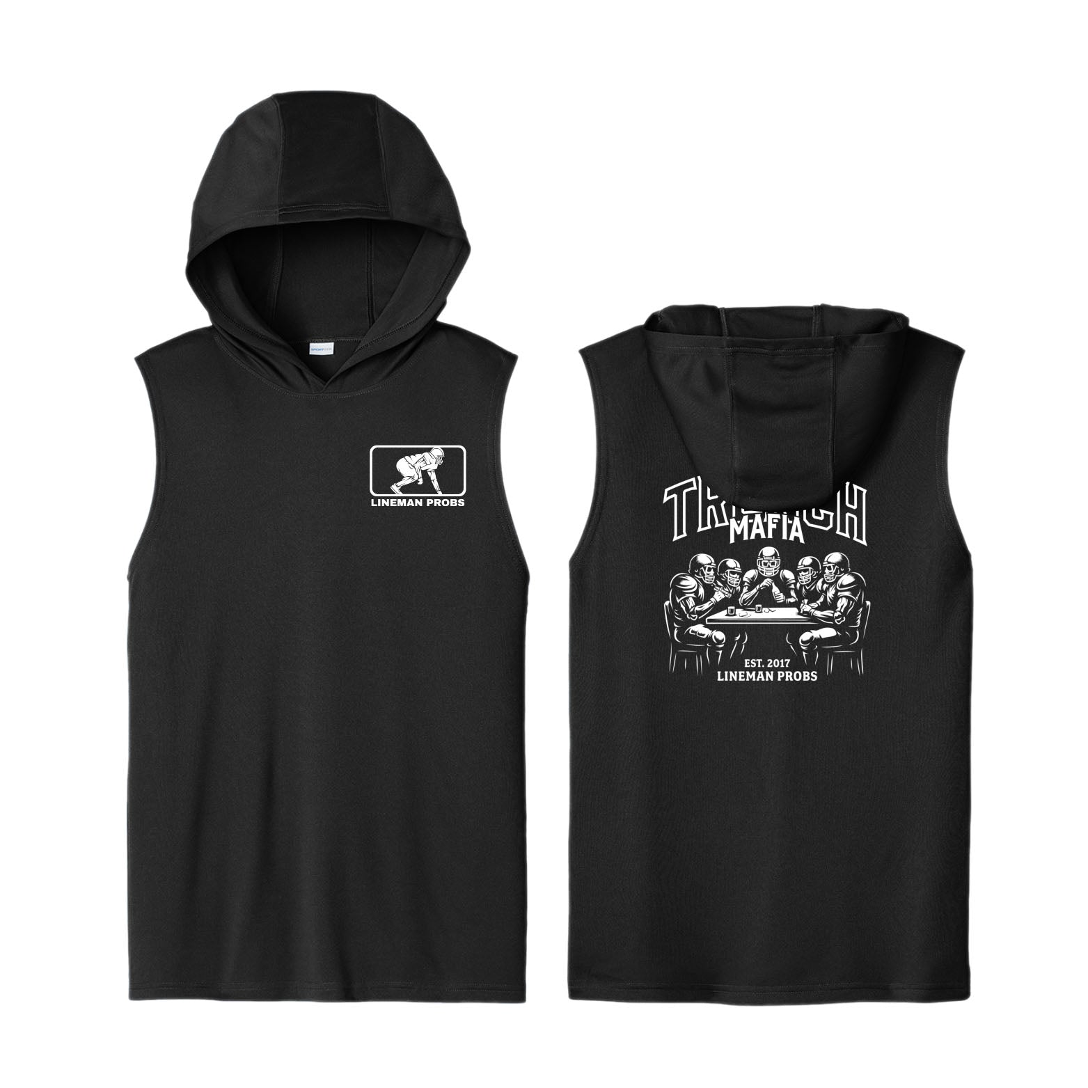BIG BONED - TRENCH MAFIA (White) - Hooded Muscle Tee – Lineman Probs