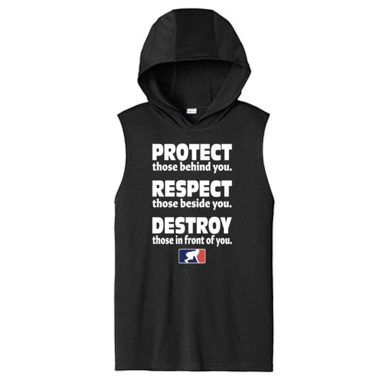 PROTECT RESPECT DESTROY - Hooded Muscle Tee – Lineman Probs