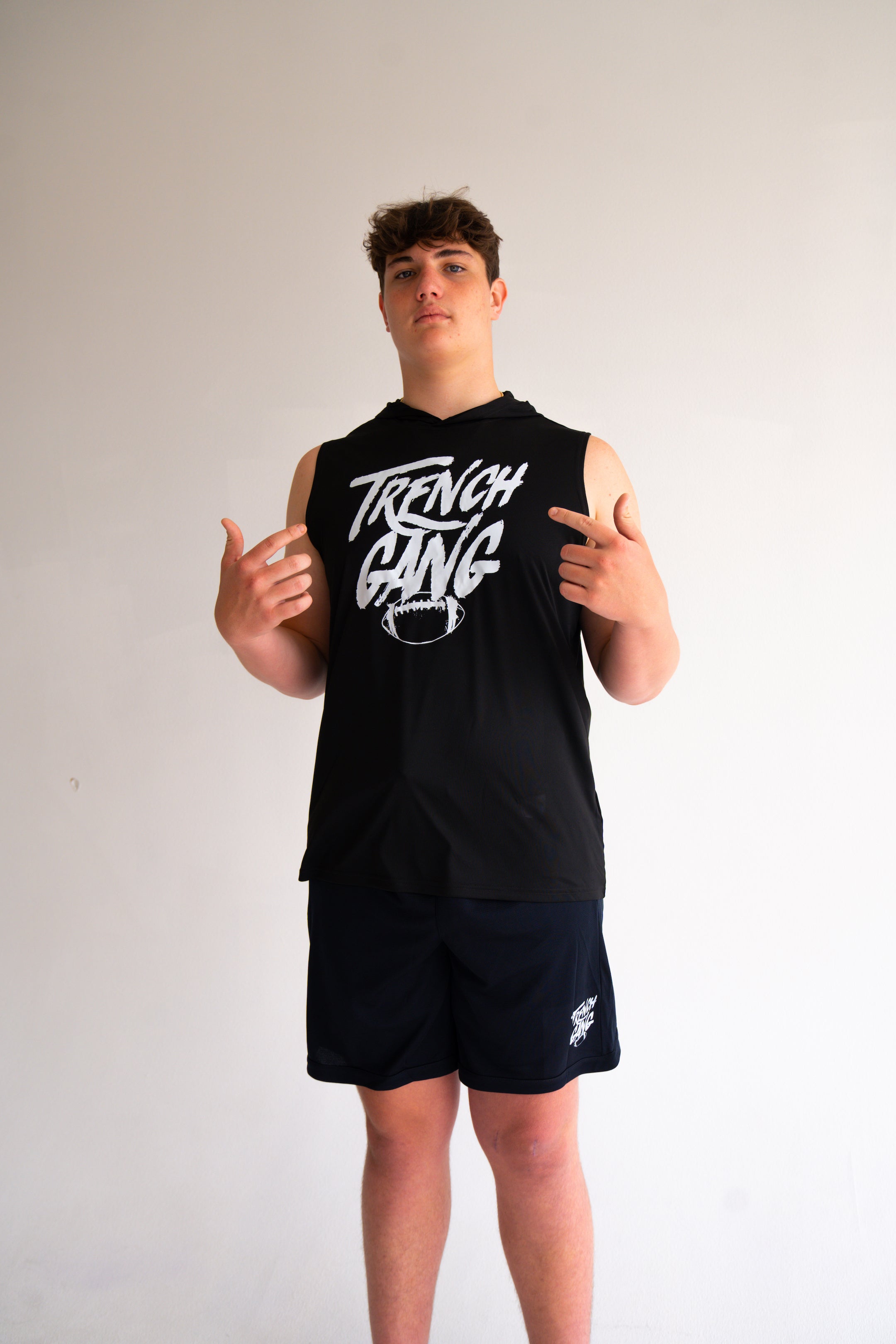 TRENCH GANG (White) - Hooded Muscle Tee – Lineman Probs